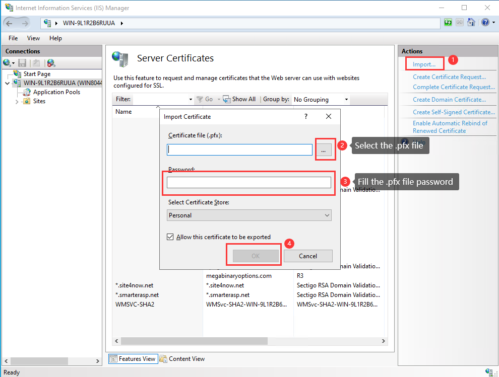 How to import SSL to IIS - SharkASP.NET