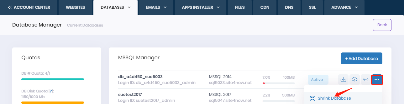 How to shrink your database from your control panel