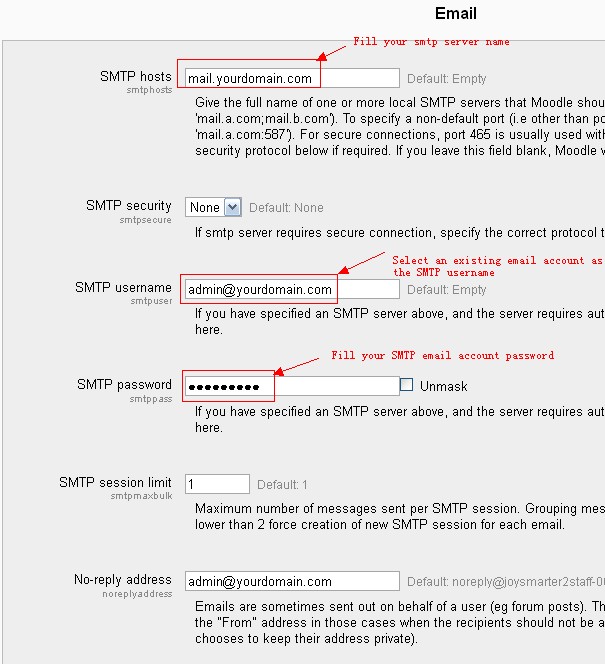 How to configure SMTP authentication in Moodle to send emails